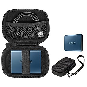 Alltravel case for External Solid State Drive Samsung T7 Touch, T5, T3 Portable 250GB 500GB 1TB 2TB SSD USB 3.0 External Solid State Drives, Strong Compact Light Weight case, Mesh Pocket (Black)