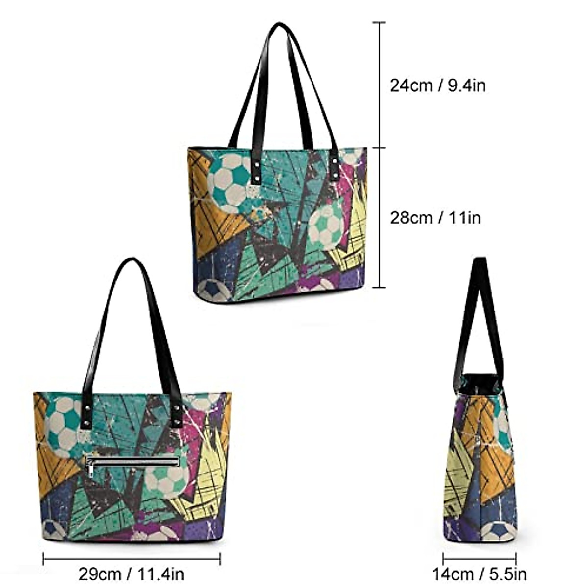 Womens Handbag Football Doodle Pattern Leather Tote Bag Top Handle Satchel Bags For Lady