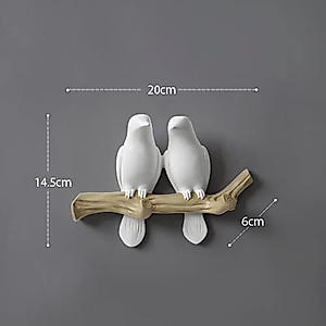 Birds Decorative Wall Hanger Clothes Hooks for Home Decor Hanging Keys Bag Hats (White,Two Birds)