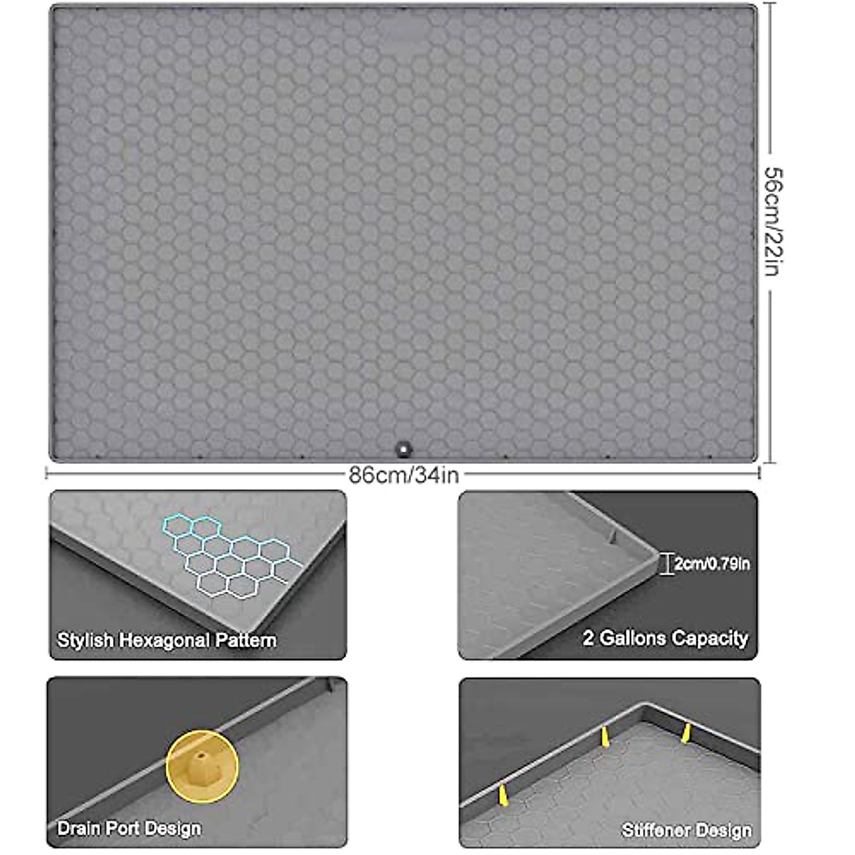 Under Sink Mat, Kitchen Waterproof Cabinet Liner 34" x 22" Flexible Silicone Under Sink Liner, Sink Mats for Bottom of Kitchen Sink Liner Drip Tray with Drain Hole, Kitchen Bathroom Cabinet Mat
