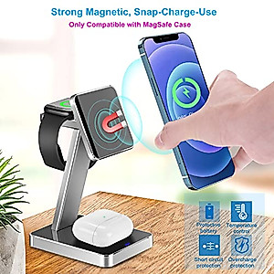 Aluminum Alloy 3 in 1 Magnetic Wireless Charger,15W Fast Wireless Charging Station Compatible with MagSafe Charger Stand iPhone 14 13 12 Pro/Pro Max/Mini/14 Plus,Apple Watch 8/7/SE/6/5/4/3,Airpods