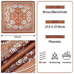 DOOBO 3 Pcs 27.5 Inches Satin Head Scarf Hair Scarf Silk Head Scarf Silk Bandana Silk Hair Wrap Neck Scarf Square Scarf for Women Girls(Brown,Black,Khaki)