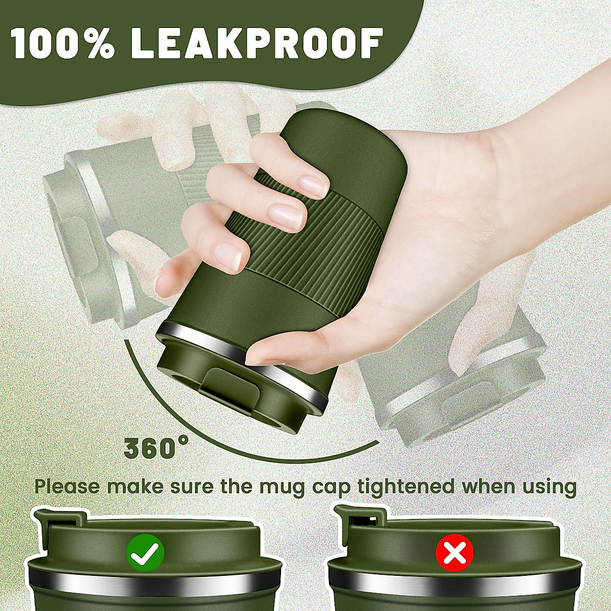 Insulated Coffee Tumblers with Flip Lid 12oz / 17oz, Stainless Steel Travel Coffee Mug Leak Proof, Vacuum Insulated Coffee Mug Thermos Cup, Keeps Cold and Hot for Coffee Tea