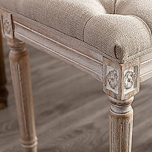 chairus Fabric Upholstered Dining Bench - Classic Entryway Ottoman Bench Bedroom Bench with Rustic Wood Legs - Beige