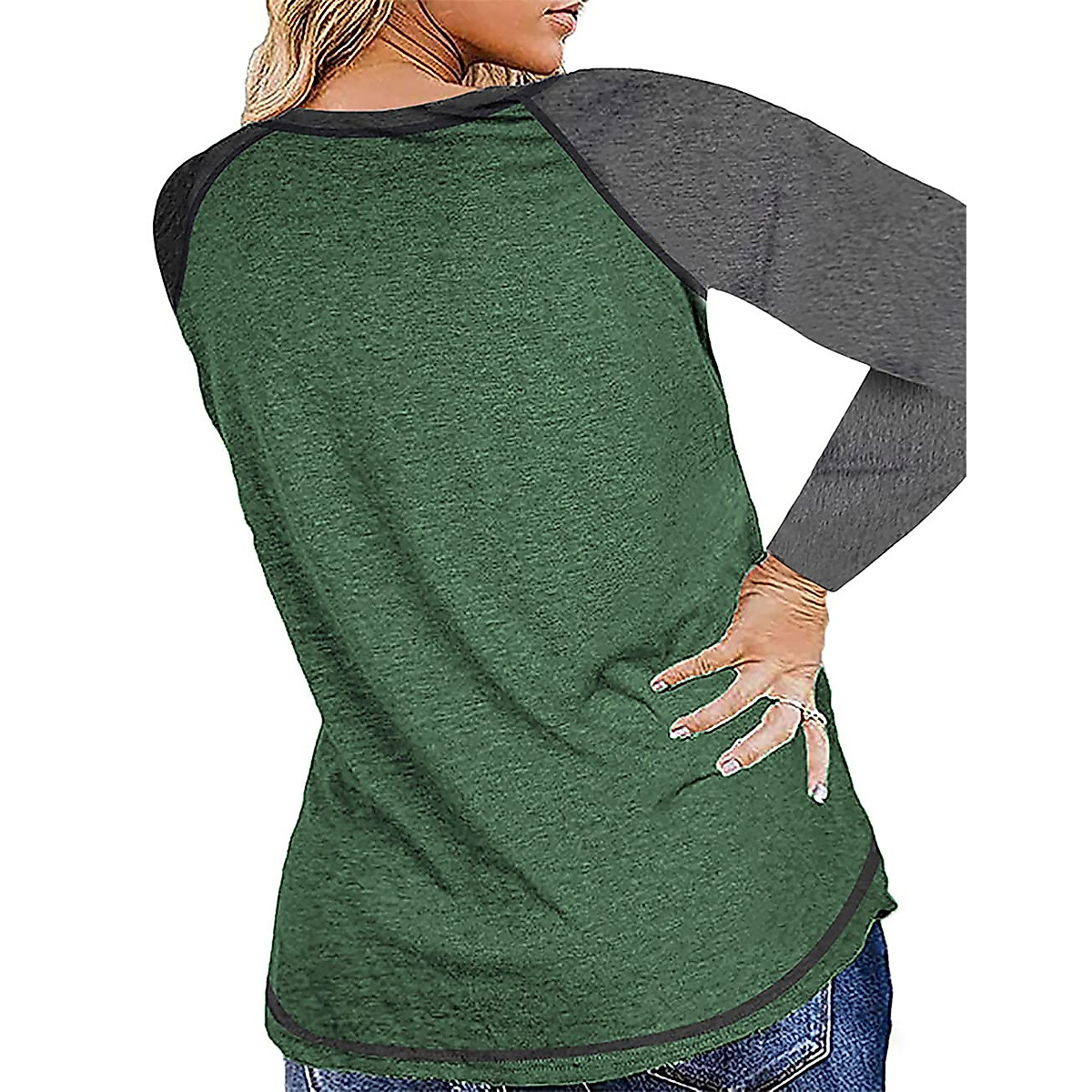 MAYFASEY Women's Plus Size Raglan Long Sleeve Crewneck Sweatshirt Solid Color Shirt Casual Basic Tshirts Loose Baggy Tees Blouse Tunics Green 1X