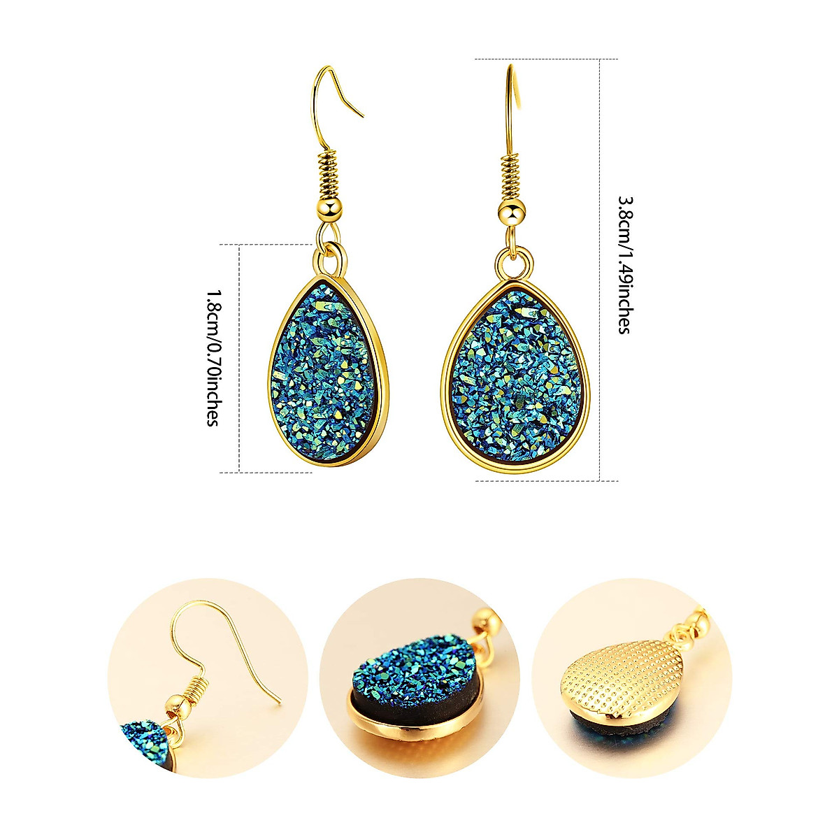 12 Pairs Faux Druzy Drop Earrings Crystal Pendant Dangle Earrings Multicolor Stainless Steel Earrings for Women