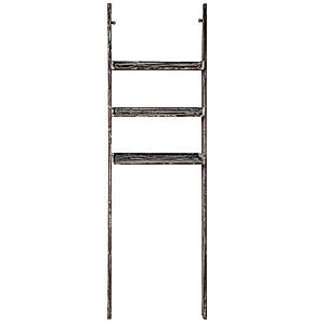 MyGift Over The Toilet Storage Shelves Torched Solid Wood 3 Tier Wall Leaning Ladder Bathroom Organizer Rack for Small Space Bathroom