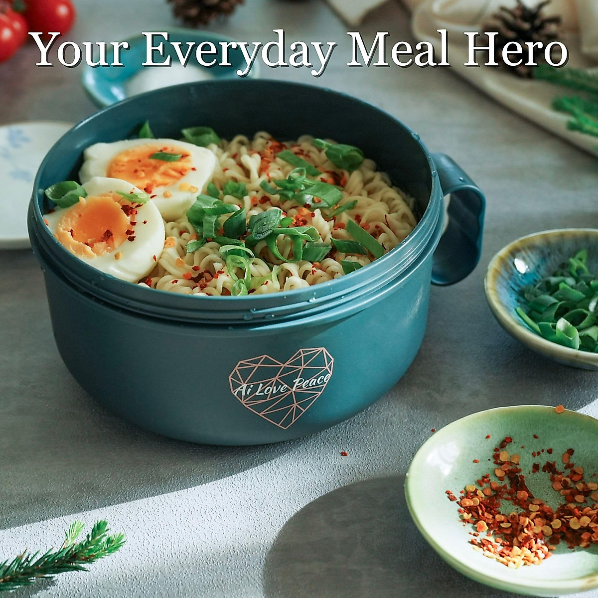 AI LOVE PEACE Microwave Ramen Bowl Set Noodle Bowls With Lid Speedy Ramen Cooker In Minutes BPA Free and Dishwasher Safe For Office College Dorm Room Instant Cooking (Pink)