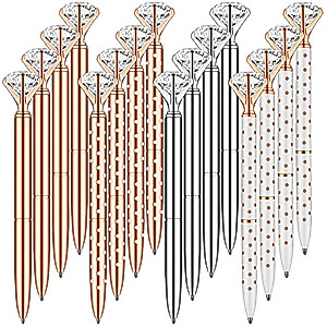 PASISIBICK 16 Pcs Big Diamond Pens-Bling Wedding Crystal Metal Ballpoint Pens with Black Ink (4 Mixed Colors)