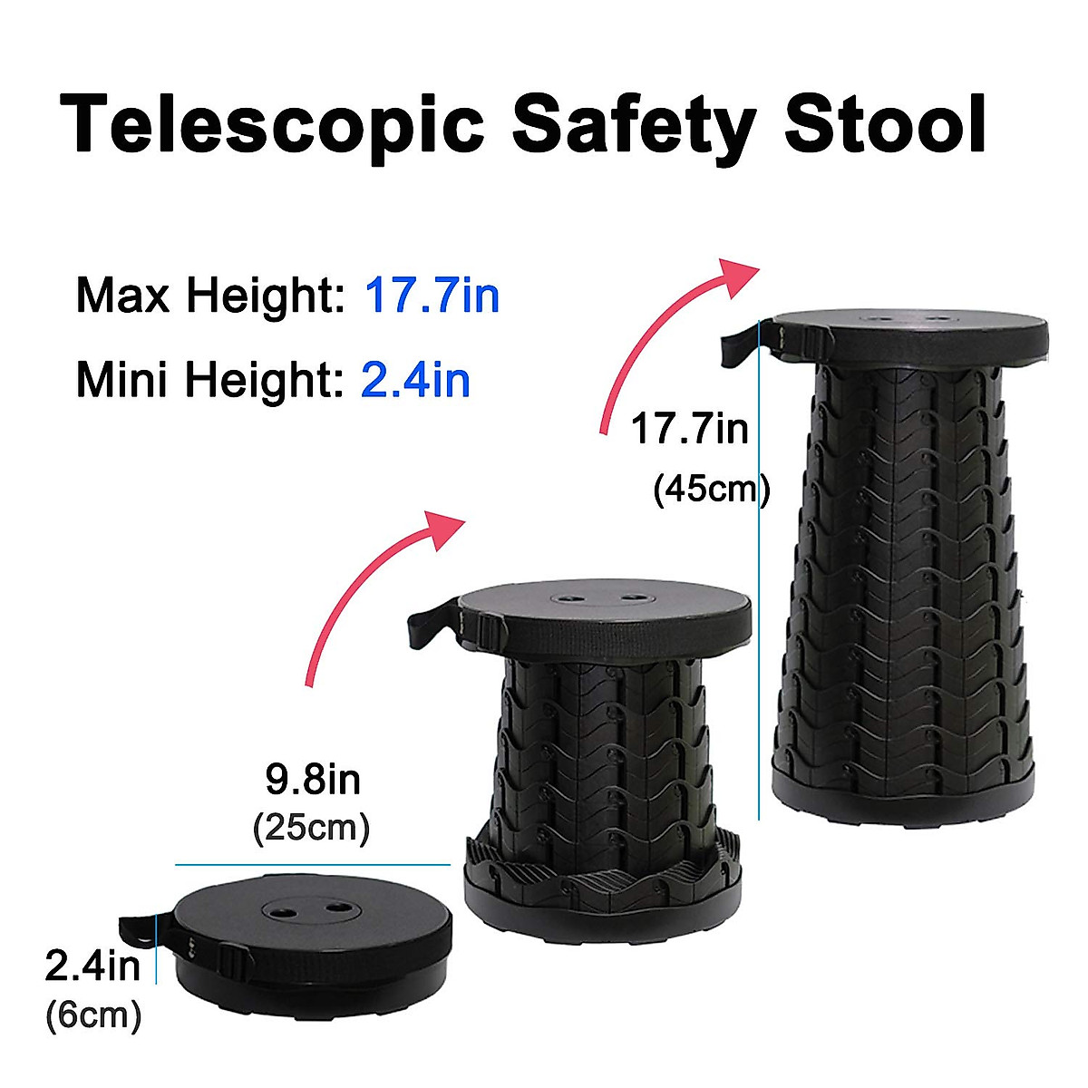 Avenoir Telescopic Portable Stool, Camping Retractable Folding Stool for Fishing, Hiking, Travel, Queuing, Gardening Max Load 397lb(Black)