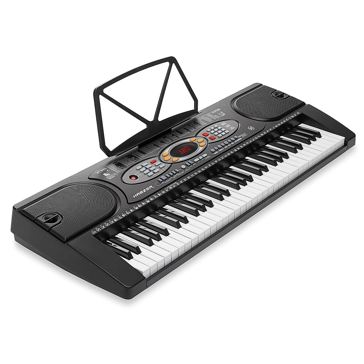 Hamzer 61-Key Electronic Keyboard Portable Digital Music Piano with H-Stand, Stool, Headphones, Microphone, & Sticker Set