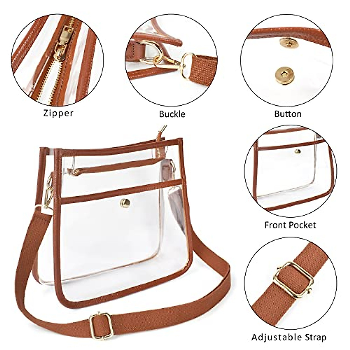 CLOUDMUSIC Clear Bag Stadium Approved Fashion Crossbody Plastic Hobo Purse For Girls Women Sports Events Concerts Clubs(05)