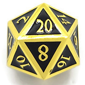 Black and Gold Metal D20 F*** Dice Critical Fail F 20 Sided Die Set DND Black Gunmetal Color Number for Role Playing Game Dungeons and Dragons D&D Pathfinder Shadowrun and Math Paladin