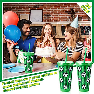 Uiifan 12 Pcs Plastic Soccer Cups 24 oz Reusable Soccer Tumbler with Lid and Straw Soccer Gifts for Coach Boyfriend Soccer Fan Men Women Soccer Party Favors Sports Themed Party Decorations
