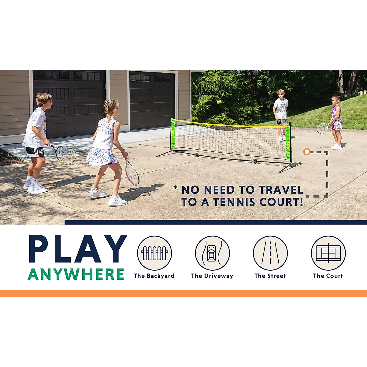 Portable Tennis Net for Driveway and Backyard – Kids’ Adjustable Tennis & Badminton Net – 10 x 5 Ft. Travel Net & Bag – Racket Sport & Volleyball Net for Backyard Games for Kids by Street Tennis Club