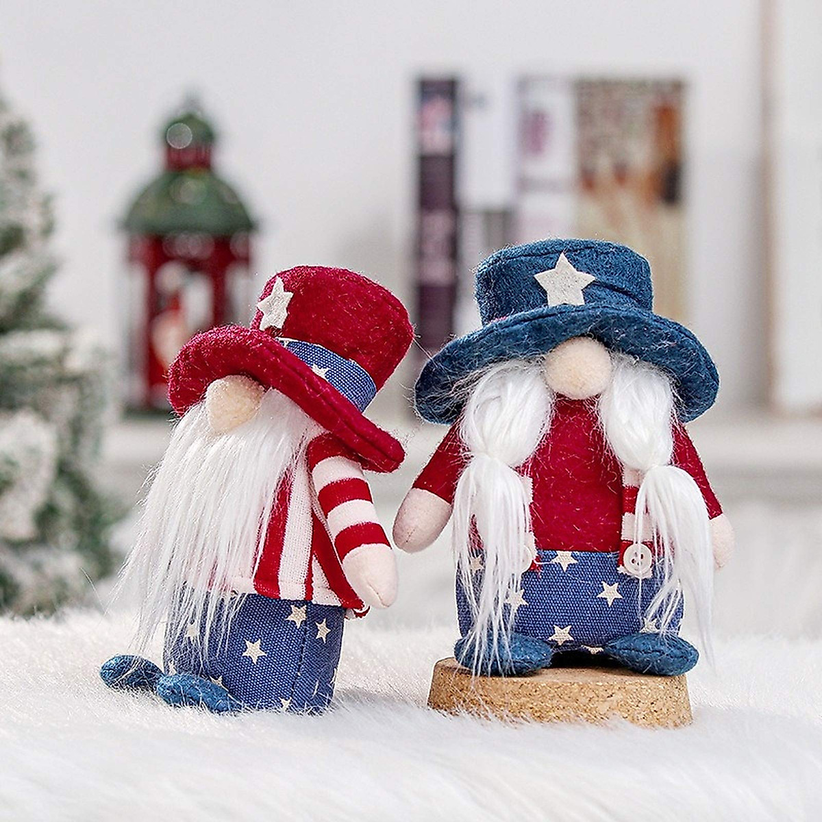 KEAIDO July 4th Gnome Independence Day Hanging Ornament Set of 2, Patriotic Gnome USA Stars and Stripes American Flag Plush Faceless Doll Veterans Day Memorial Day Gift Uncle Sam Tomte Elf Home Decor