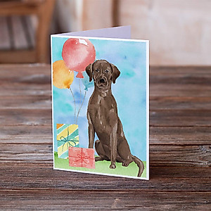 Caroline's Treasures CK3234GCA7P Happy Birthday Chocolate Labrador Retriever Greeting Cards and Envelopes Pack of 8 Blank Cards with Envelopes Whimsical A7 Size 5x7 Blank Note Cards
