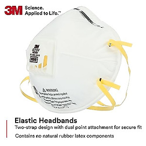 3M Particulate Respirator 8210V with Cool Flow Valve, Smoke, Grinding, Sanding, Sawing, Sweeping, Woodworking, Dust, 80/Pack