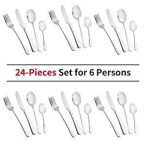 NAMUPIE 24-Piece Stainless Steel Flatware Silverware Set with Premium Gift Box Service for 6, Superior Cutlery Set Suitable for Family Party Includes 6 Knifes/ 6 Forks/ 6 Spoons/ 6 Teaspoons