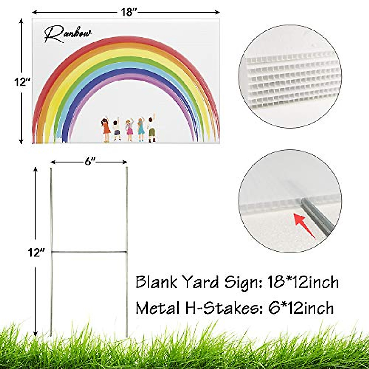 Blank Yard Signs With Stakes, 2 Pack 18 x 12 Inches White Plastic Yard Lawn Sign For Happy Birthday,Garage Sale Signs, Rent, Guidepost Decorations, Blank Lawn Signs With Stakes