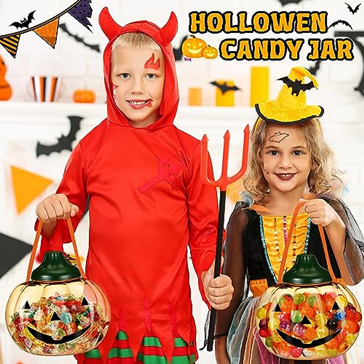 Sliner 6 Pcs 50 oz Halloween Plastic Pumpkin Jar Large Candy Jar with Lid Clear Pumpkin Cookie Dish with Cover Pumpkin Candy Bowl Fall Decorative Storage Vintage Food Snacks Sugar Container