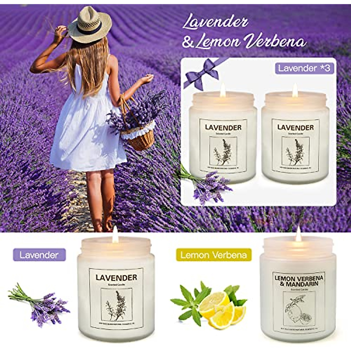 Candles for Home Scented, 4 Pack Lavender Scented Candles Gifts for Women 28 oz 200 Hour Long Lasting Natural Soy Candles, Aromatherapy Candle Set Stress Relief