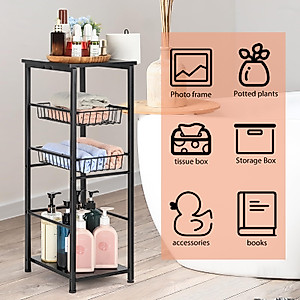 SZJUANWANG Freestanding Bathroom Shelf Toilet Paper Storage Cabinet Bathroom Storage Shelf Stand 4 Tier Open Shelving Unit Towel Storage Organizer for Bathroom Living Room Pantry Black