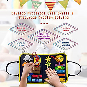 VARANO Busy Board Montessori Toy for 1 2 3 4 Year Old - Educational Toddler Activity Sensory Board for Fine Motor Skills - Travel Toy for Airplane Car, Gift for Toddlers Boys Girls