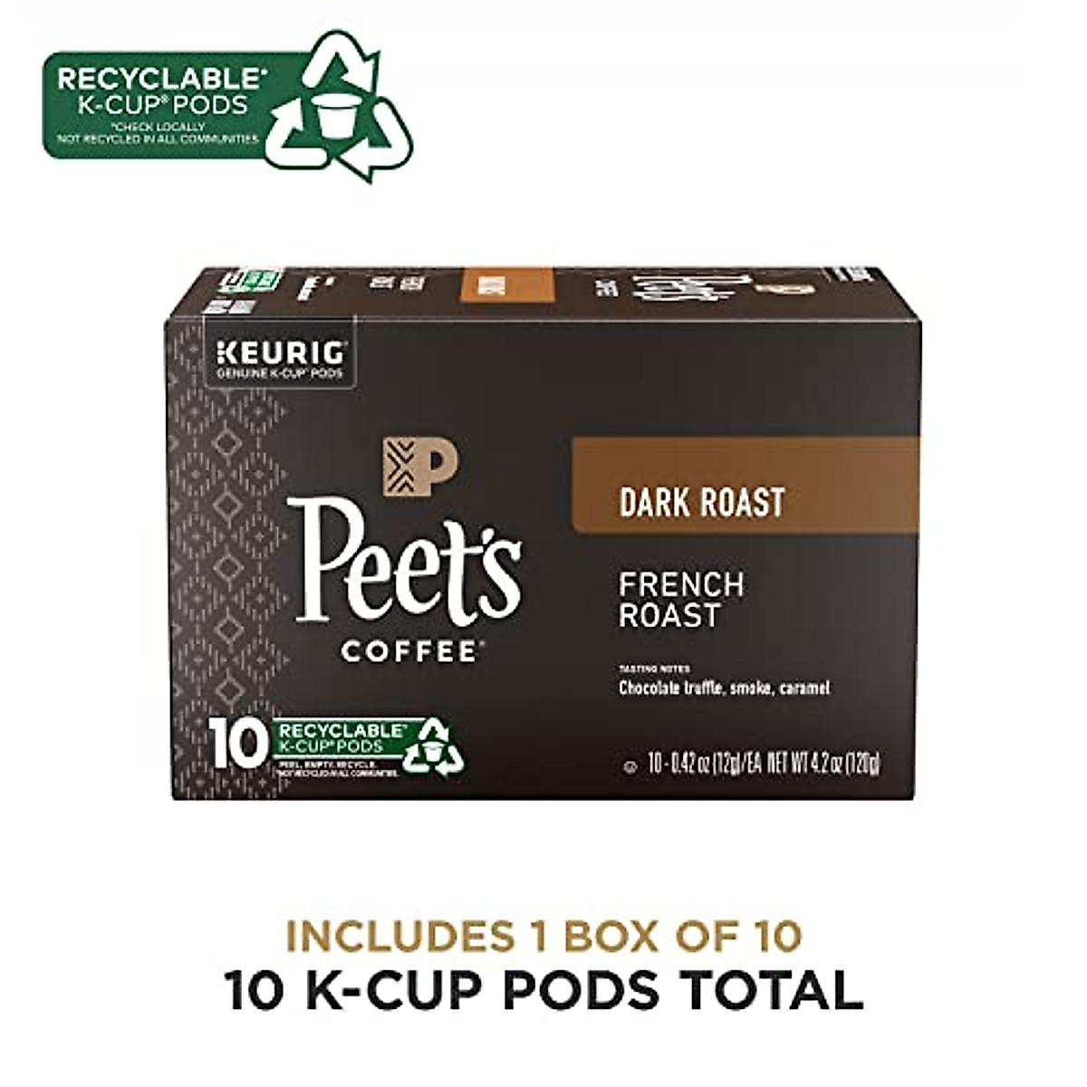 Peet's Coffee, Dark Roast K-Cup Pods for Keurig Brewers - French Roast 10 Count (1 Box of 10 K-Cup Pods) Packaging May Vary