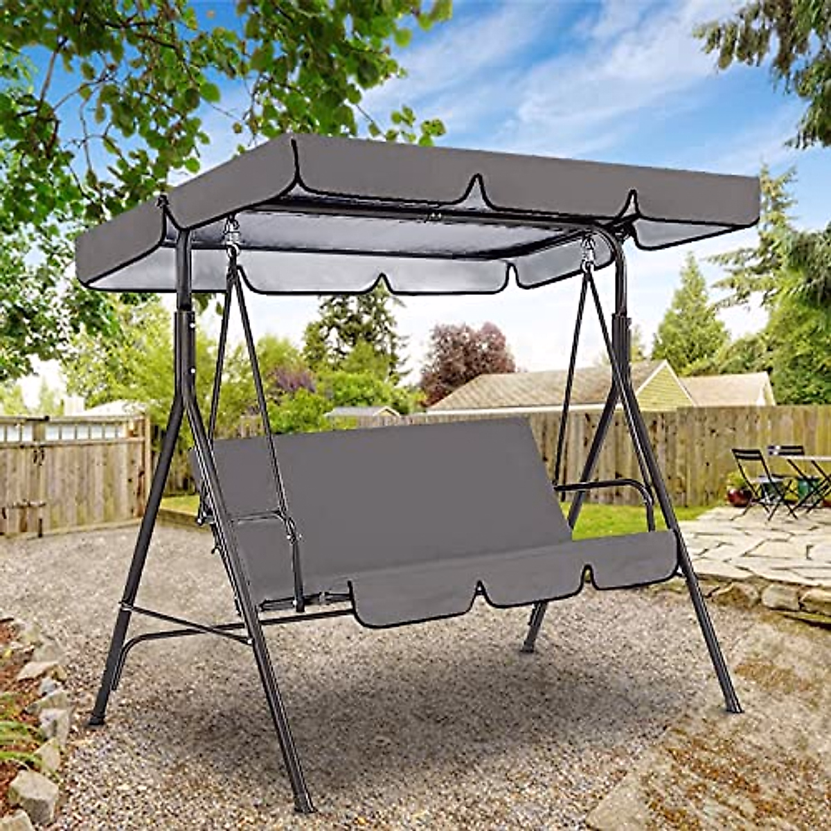 Waterproof Swing Canopy with Seat Cushion Cover 55.9"(L) x 47.2"(W), Outdoor UV Block Sun Shade Canopy of Swing Chair for Garden Park Balcony Backyard Swing Canopy Replacement Cover (Style-5)