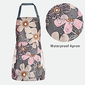 DILLMAN 2 Pack Floral Aprons with Pocket, Blooming Womens Aprons Waterproof Adjustable Cooking Aprons for Kitchen Gardening and Salon (2Pack #B)