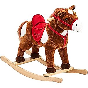 Animal Adventure | Real Wood Ride-On Plush Rocker | Chestnut Horse | Perfect for Ages 3+, 28" x 12" x 22"