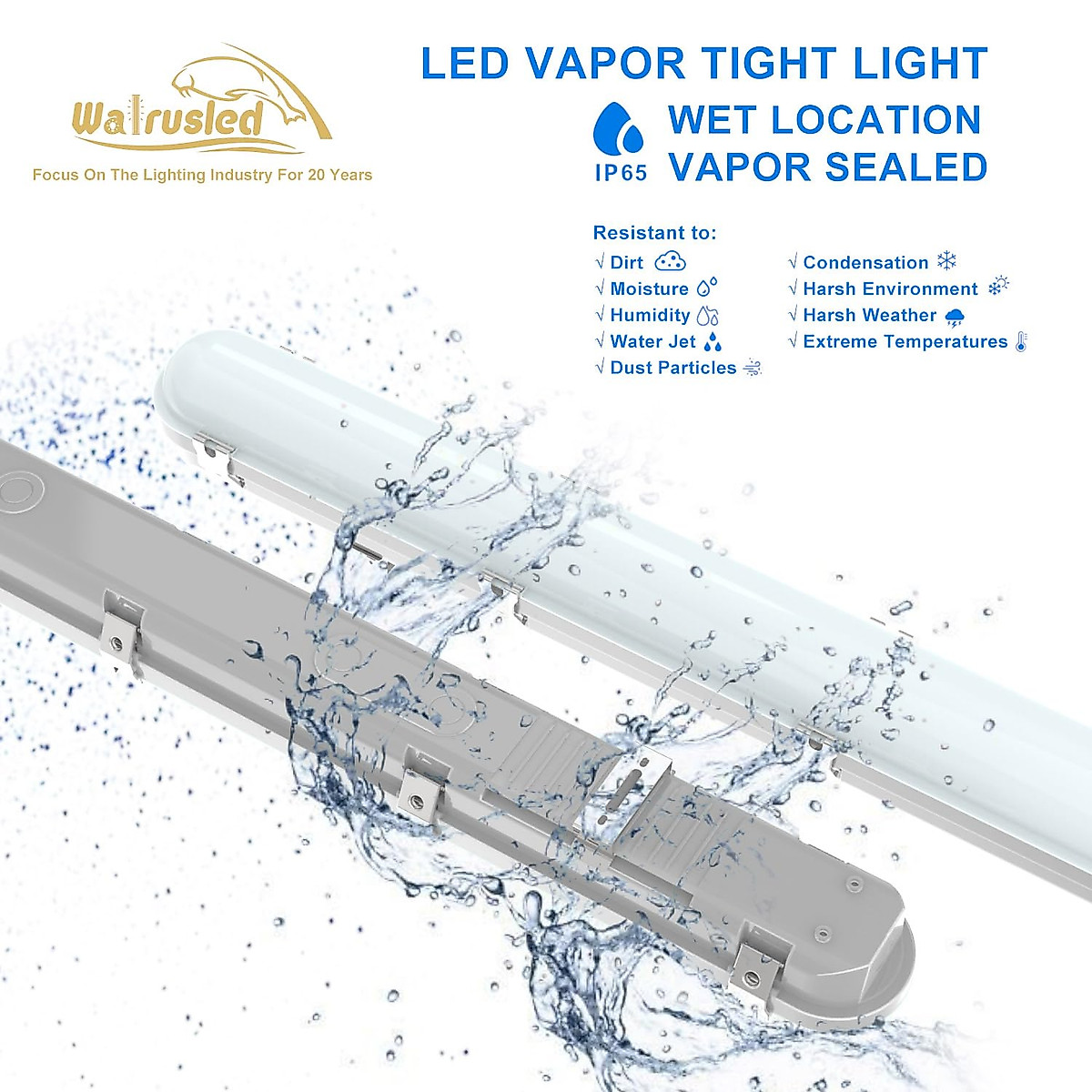 4FT Tri-Level Sensor LED Vapor Tight Emergency Light w/Remote, Battery Backup IP65 40W 5000lm Waterproof LED Outdoor Shop Light, 5000K, 100-277V, 0-10V Dimmable 4 Foot Carport Vapor Proof Fixture, FCC