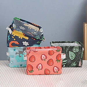 D-GROEE Storage Basket Cube, Cartoon Storage Bin Box Collapsible Clothes Toys Organizer Laundry Basket for Shelves Closet Kids Nursery Bedroom Atrovirens