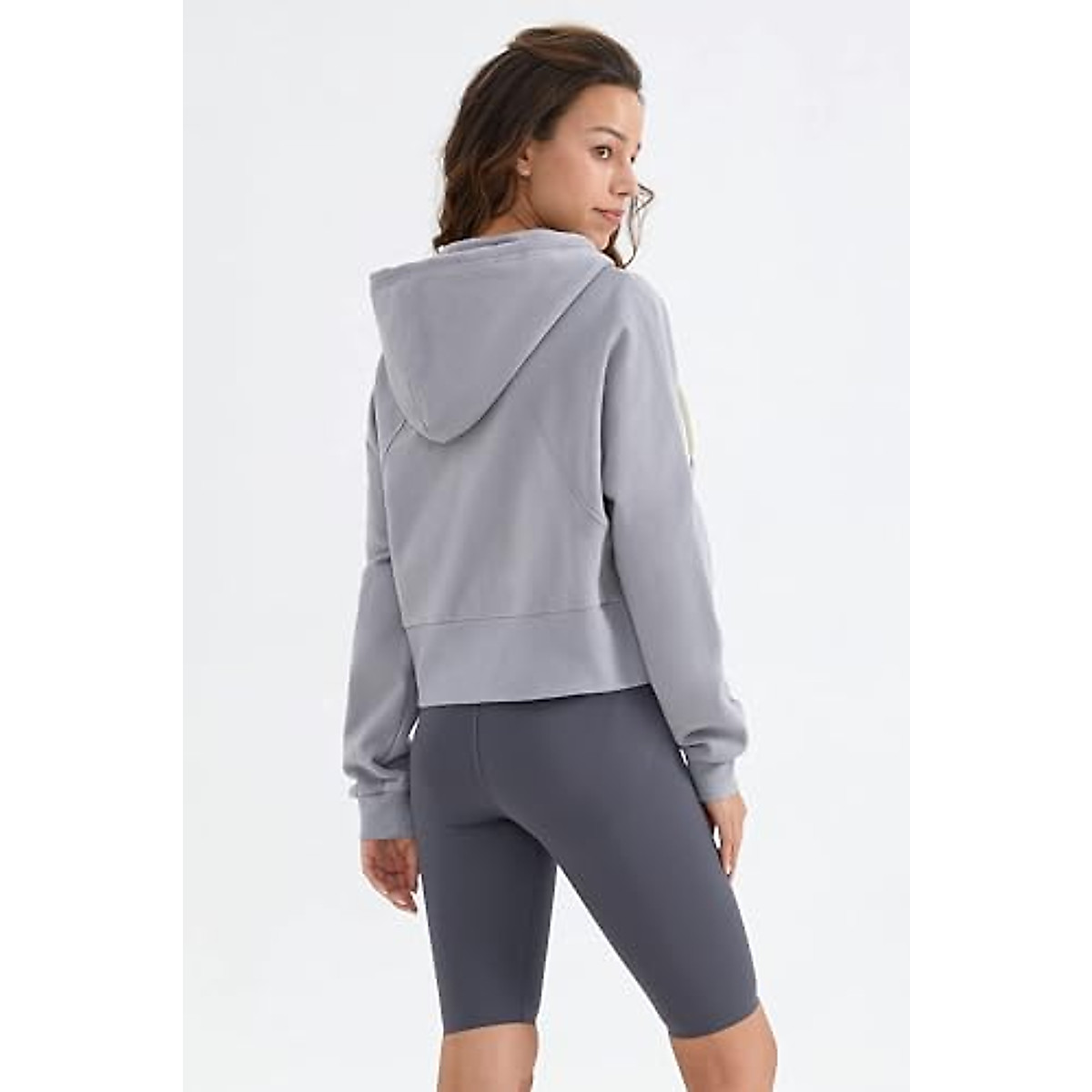 Orolay Women's Zip-Up Cropped Hoodie Casual Long Sleeve Sweatshirt Workout Hooded Jacket Basic Pullover Top Grey Full-zip X-Small
