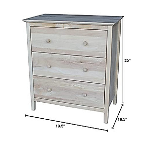 International Concepts Nightstand with 3 Drawers, Standard & Dresser with 3 Drawers, Unfinished
