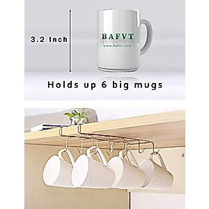 bafvt Coffee Mug Holder - 304 Stainless Steel Cup Rack Under Cabinet, 10Hooks, Fit for The Cabinet 0.8" or Less