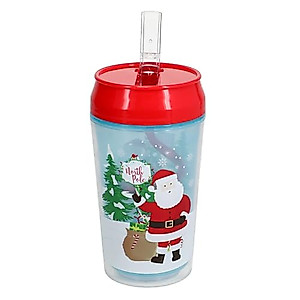 GBI Christmas Tumblers with Closable Swirl Straws 1 Santa and 1 Snowman 12 oz (Set of 2)