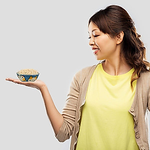 Needzo Cat Japanese Rice Bowl, Small Blue Ceramic Dish for Appetizers and Sides, Ramen and Soup Bowls, Set of 2, 4 Inches