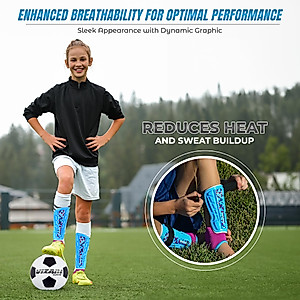 Vizari Frost Soccer Shin Guards - Unique Graphic Lightweight PP Shell - Hard Shell Protection - Foam-Padded Football Shin Pads for Comfort - Adult and Kids Soccer Shin Guards with Adjustable Straps