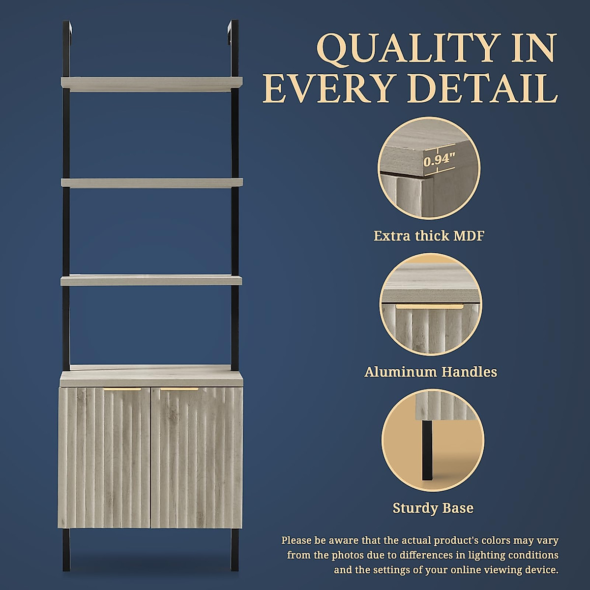 OAKHAM HOME Oxford Bookshelf, Ladder 5 Tier Open Bookshelf, Tall Book Shelf with Cabinet, Wall Mount Bookshelves with Display Rack, Bookcase with Shelves for Bedroom, Living Room, Grey Oak 2 Piece