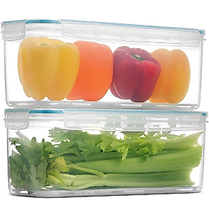 Komax Biokips Fridge Storage Containers – Airtight Fridge Organizers and Storage Clear Containers w/Dripping Tray – Meat, Veggie, or Fruit Storage Containers for Fridge (2-Pack, 118 oz)