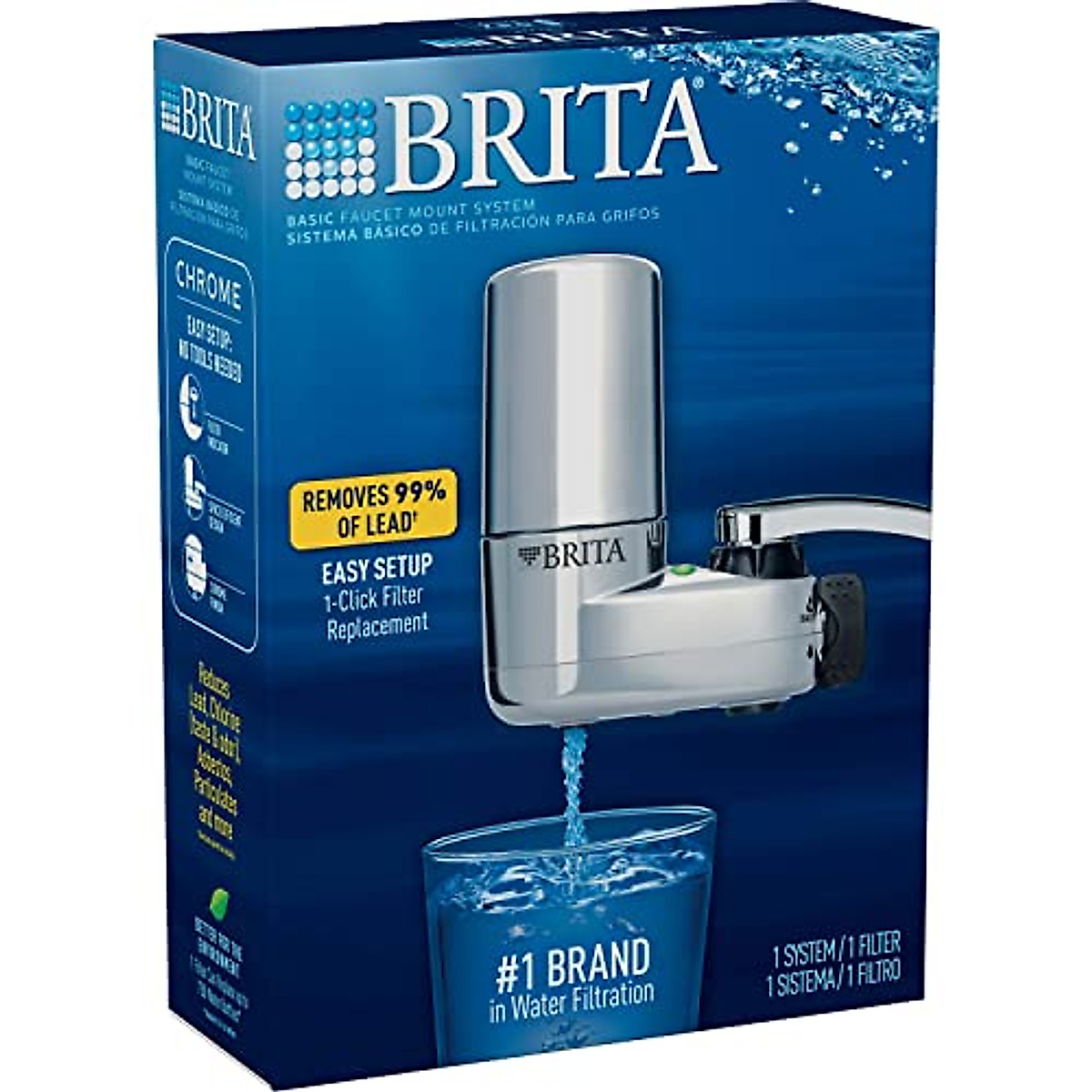 Brita Water Filter for Sink, Faucet Mount Water Filtration System for Tap Water, Reduces 99% of Lead, Chrome