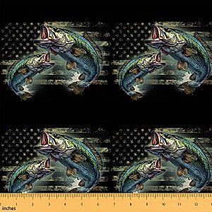 Feelyou Kids Pike Fish Fabric by The Yard American Flag Upholstery Fabric for Chairs 1 Yard Bass Big Fish Decorative Waterproof Outdoor Fabric Fishing and Hunting Green Outdoor Fabric