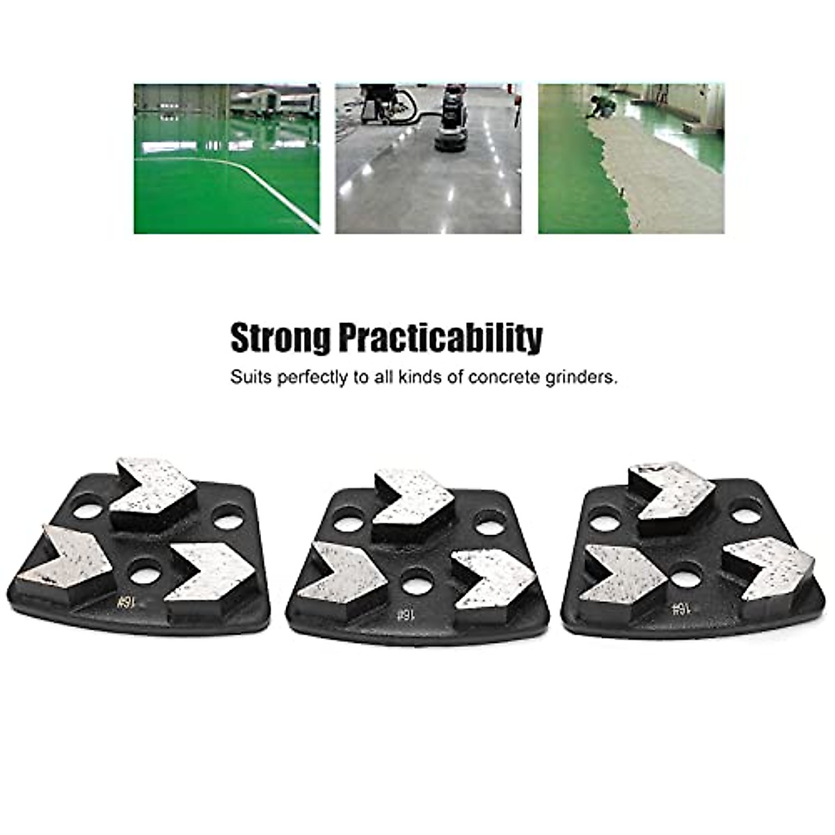 3Pcs Trapezoid Diamond Grinder Universal Concrete Grinding Shoes Cutting Tool Disk Set Durable 16# Black for Precision Cutting