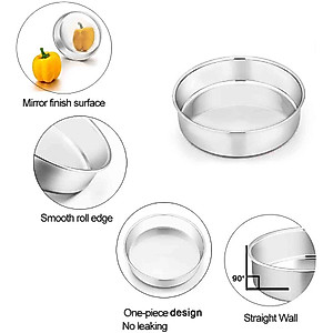 TeamFar Cake Pan Set of 2, 8 Inch Cake Pan Round Tier Cake Pan Set Stainless Steel, Healthy & Heavy Duty, Mirror Finish & Easy Clean, Dishwasher Safe