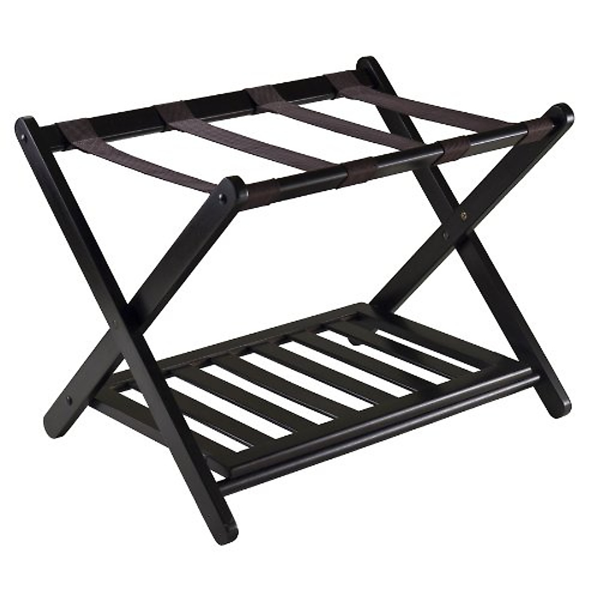 Contemporary Home Living 26.5" Espresso Unique Reese Luggage Rack with Shelf
