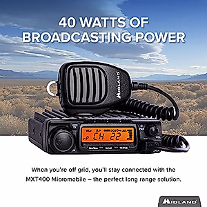 Midland – MXT400VP3-40 Watt GMRS MicroMobile Two Way Radio - Off Roading Outdoor Boat Ranches Tractors Radio - 8 Repeater Channels - Antenna Mounting Bracket Antenna Chord, 3dB Gain Ghost Bundle