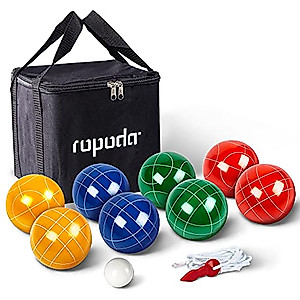 ropoda 90mm Bocce Ball Set with 8 Balls, Pallino, Case and Measuring Rope for Backyard, Lawn, Beach & More (4 to 8 Person Bocce Ball Set)