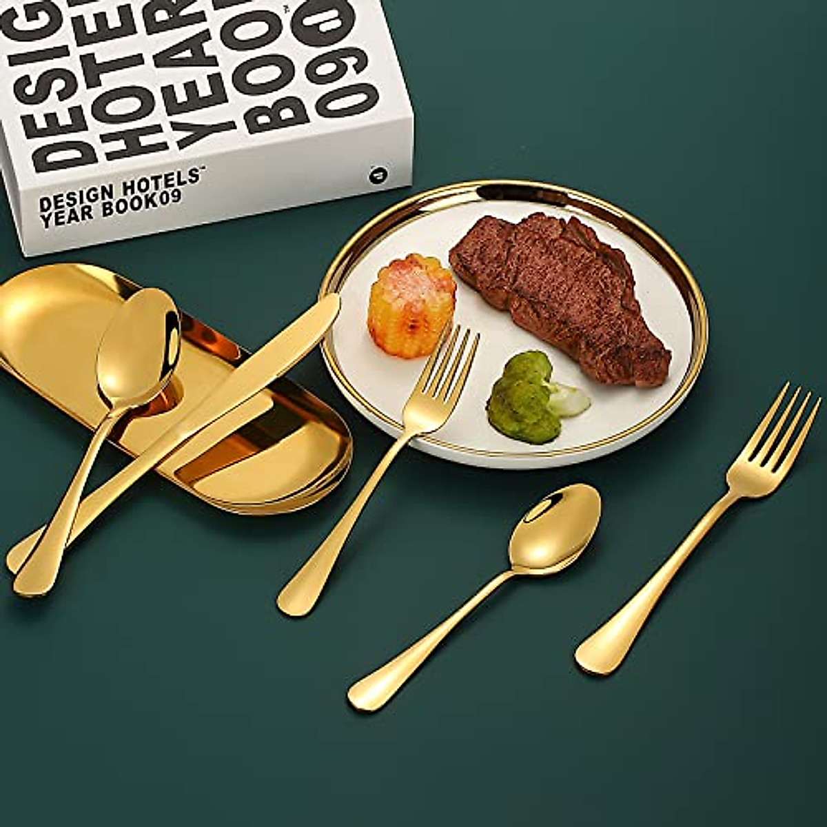 Gold Silverware Set for 12, Compralo 60 Pieces Stainless Steel Shiny Gold Flatware Set, Gold Cutlery Tableware Set Include Spoons, Forks, Knives for Home and Restaurant